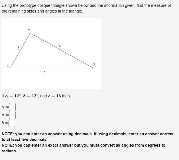 Solved Using the prototype oblique triangle shown below and | Chegg.com