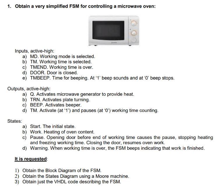 Solved 1. Obtain a very simplified FSM for controlling a | Chegg.com