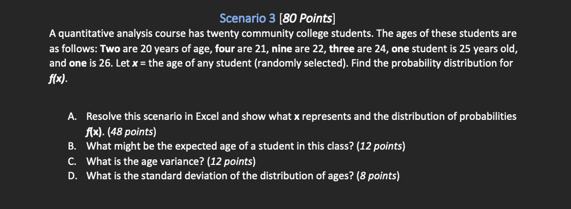 Solved Scenario 3 [80 Points] A quantitative analysis course | Chegg.com
