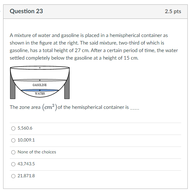 Solved A mixture of water and gasoline is placed in a | Chegg.com