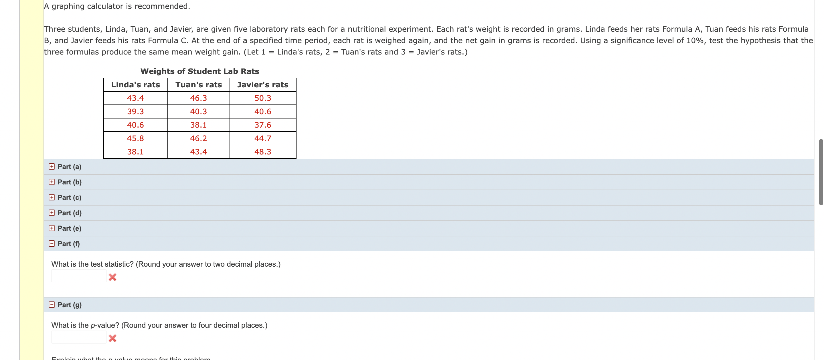 Solved three formulas produce the same mean weight gain. | Chegg.com