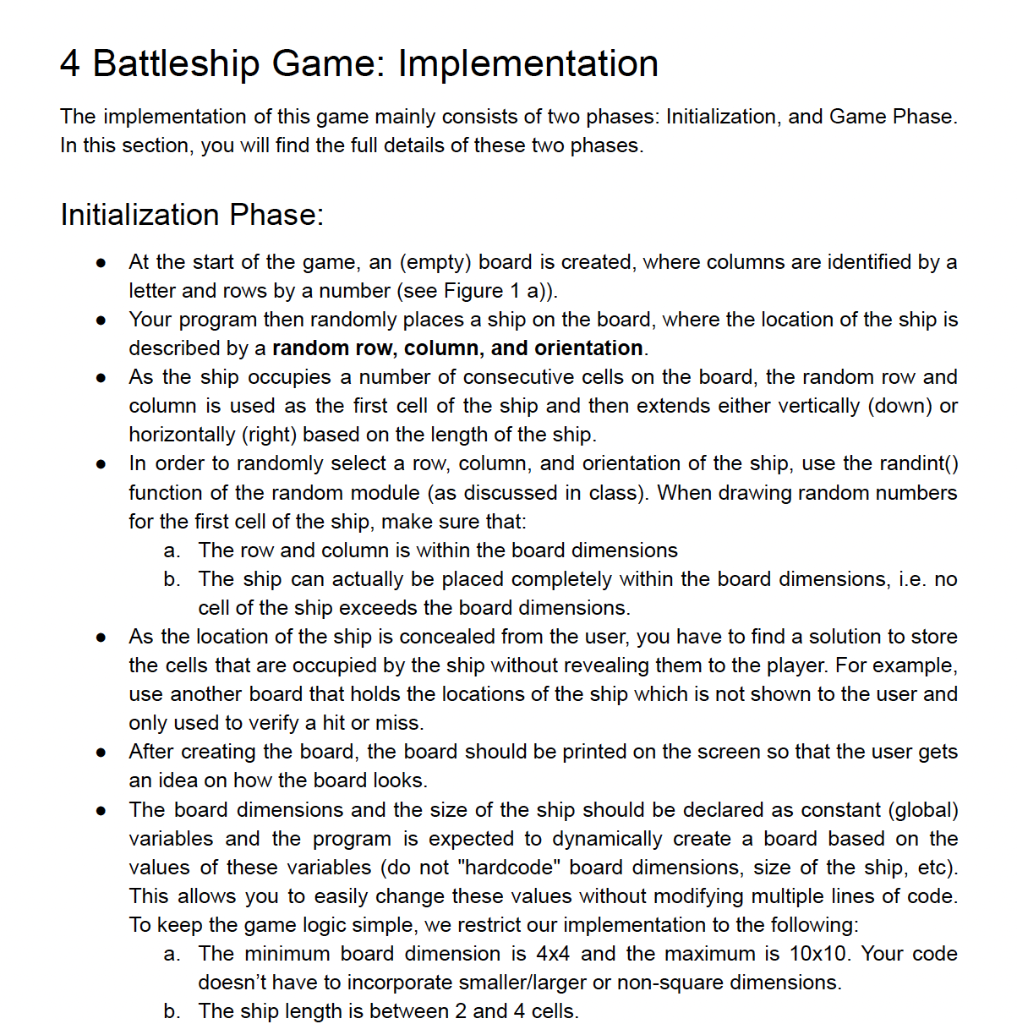 Solved 3 Battleship Game: Overview Battleship (also | Chegg.com