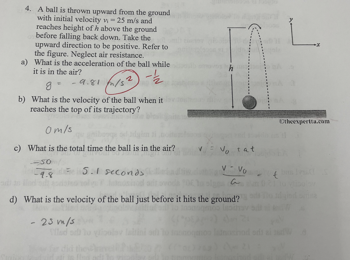 Solved 4. A ball is thrown upward from the ground with | Chegg.com