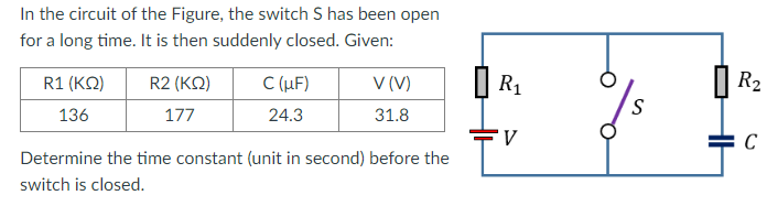 Solved In the circuit of the Figure, the switch S has been | Chegg.com