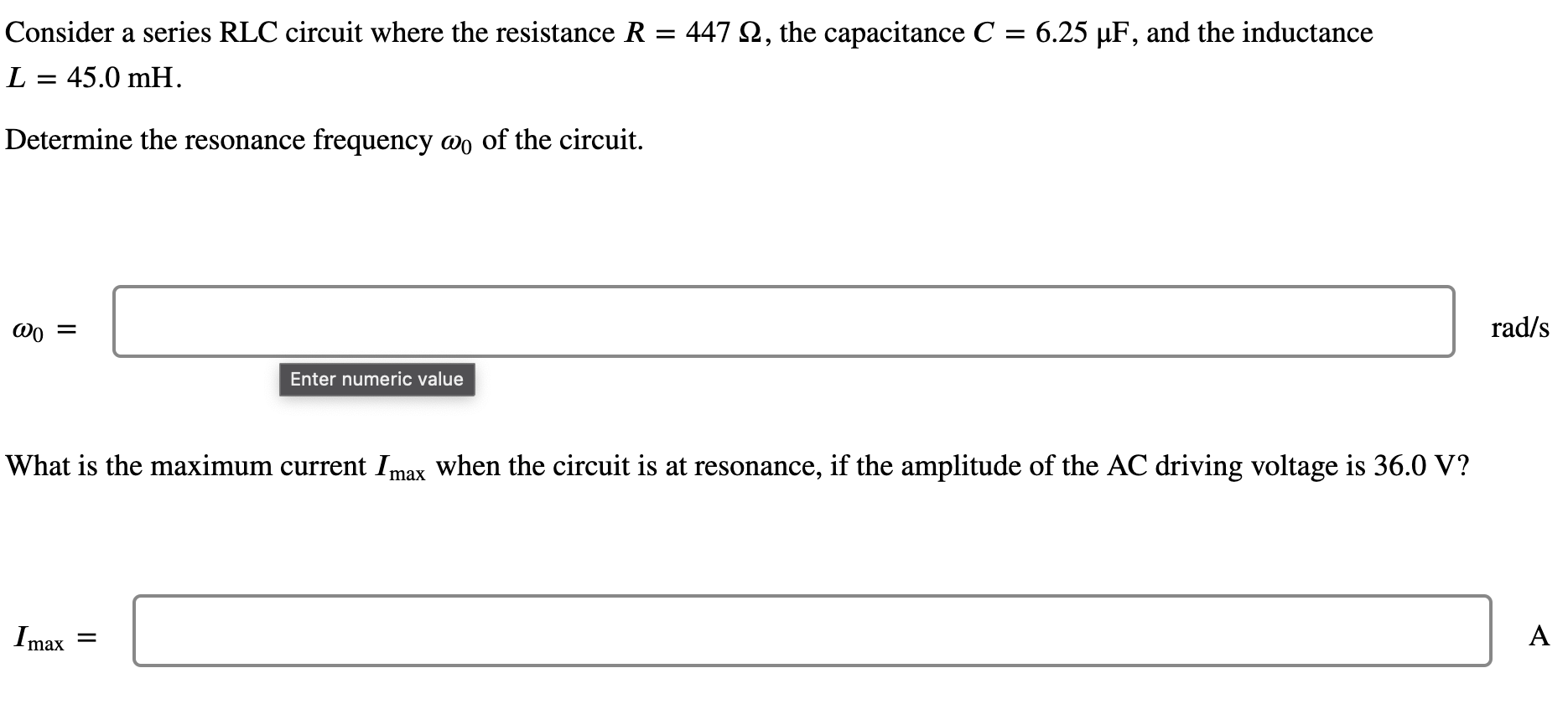 Solved Consider a series RLC circuit where the resistance | Chegg.com