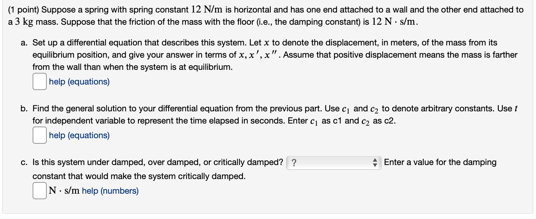 Solved 1 Point Suppose A Spring With Spring Constant 12