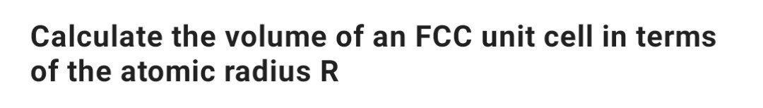 Solved Calculate the volume of an FCC unit cell in terms of | Chegg.com