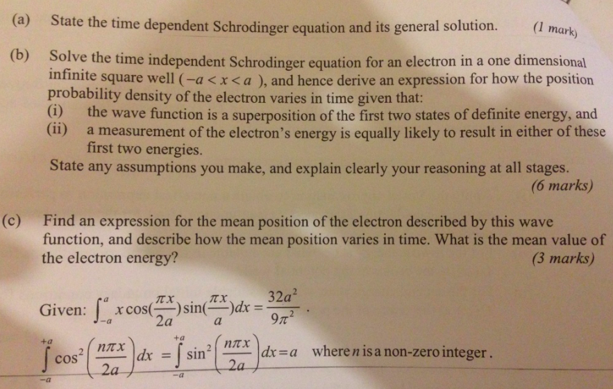 Solved (a) State the time dependent Schrodinger equation and | Chegg.com
