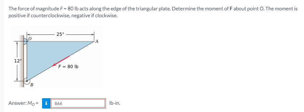 Solved The force of magnitude F = 80 lb acts along the edge | Chegg.com