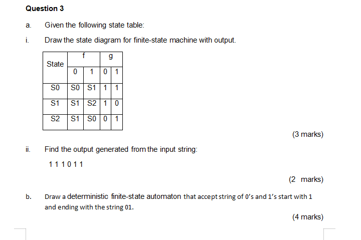 Solved a. Given the following state table: i. Draw the state | Chegg.com