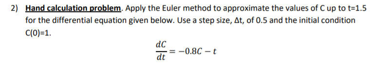 Solved 2) Hand calculation problem. Apply the Euler method | Chegg.com