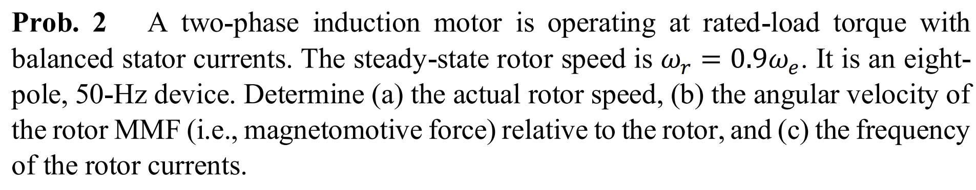 Solved Prob. 2 A two-phase induction motor is operating at | Chegg.com