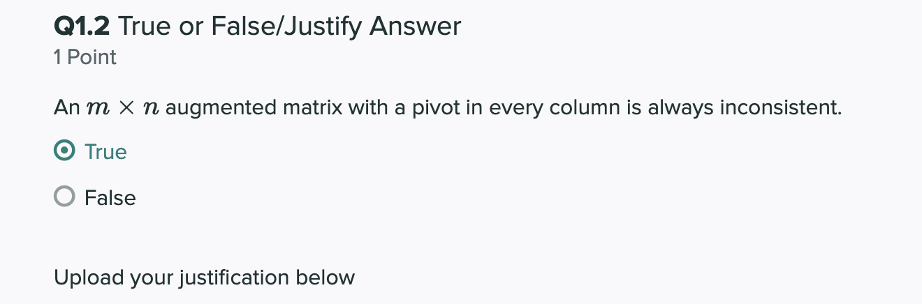 Solved Q1.2 True or False/Justify Answer 1 Point An m x n | Chegg.com