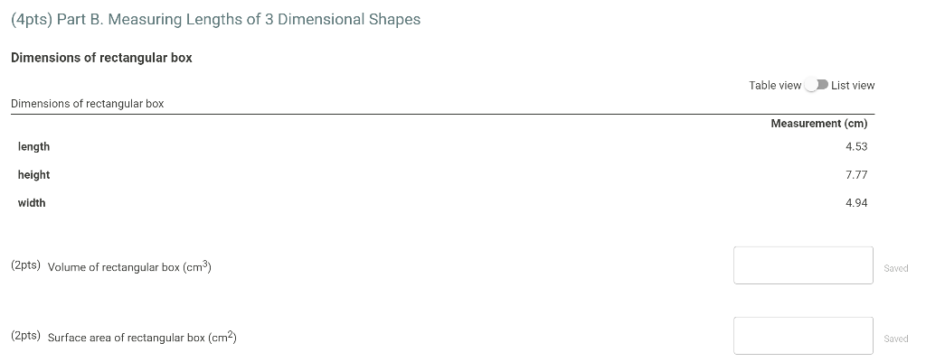 Solved (4pts) Part B. Measuring Lengths of 3 Dimensional | Chegg.com