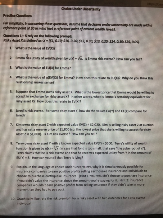 Solved Cholce Under Uncertainty Practice Questions | Chegg.com