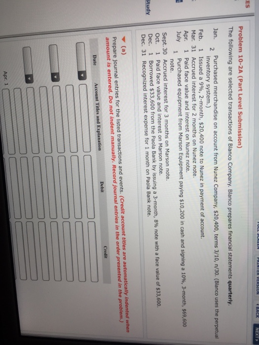 Solved Problem 10-2A (Part Level Submission) The following | Chegg.com