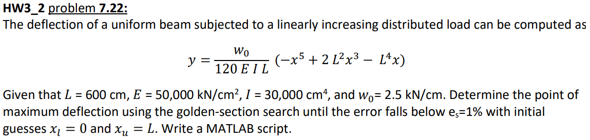 Solved HW3_2 problem 7.22: The deflection of a uniform beam | Chegg.com