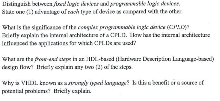 Solved Distinguish between fixed logic devices and | Chegg.com