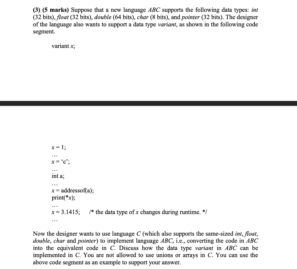 Solved (3) (5 marks) Suppose that a new language ABC | Chegg.com