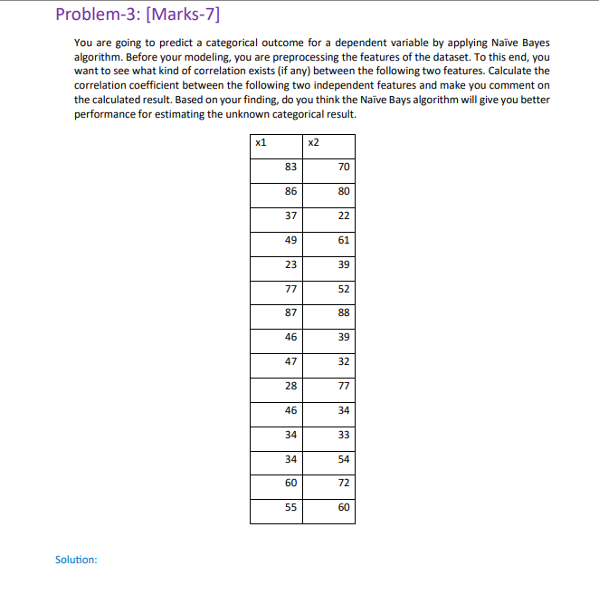 Problem-3: [Marks-7]You are going to predict a | Chegg.com