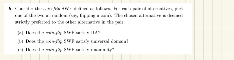 5. ﻿Consider the coin-flip SWF defined as follows. | Chegg.com