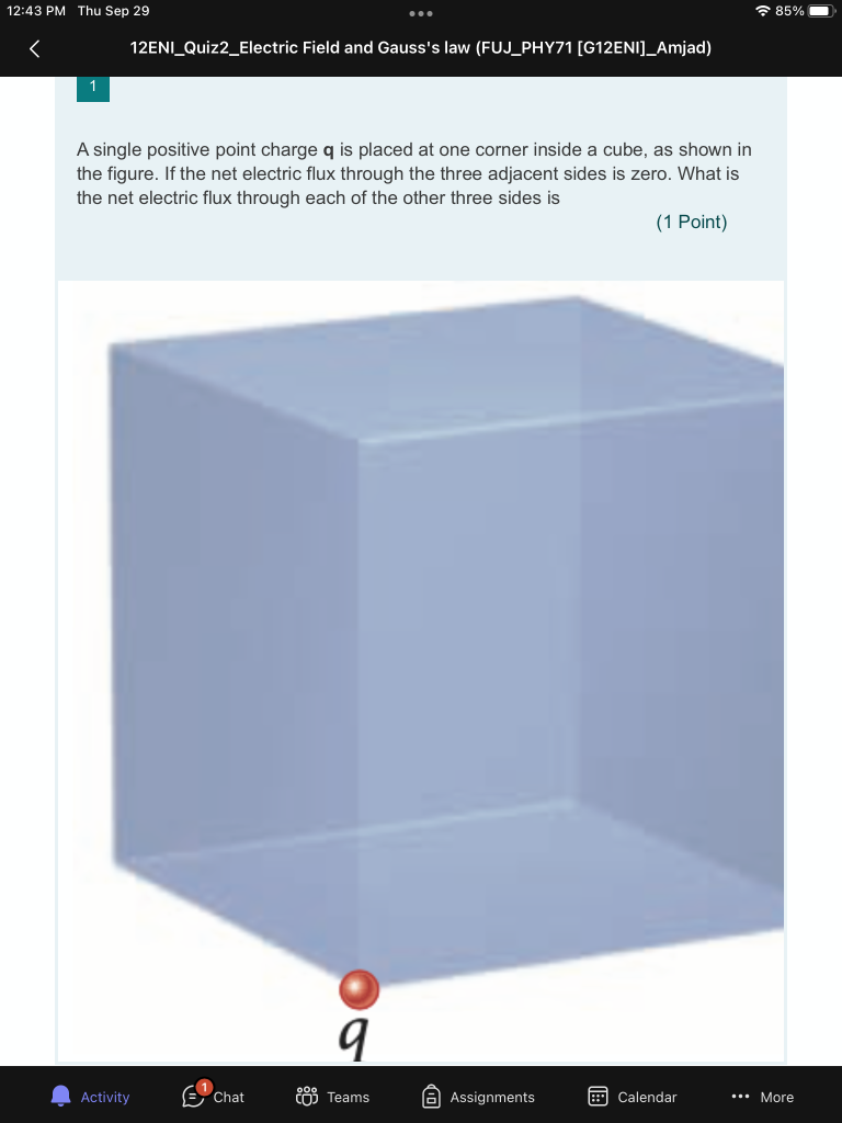 Solved A single positive point charge q is placed at one | Chegg.com