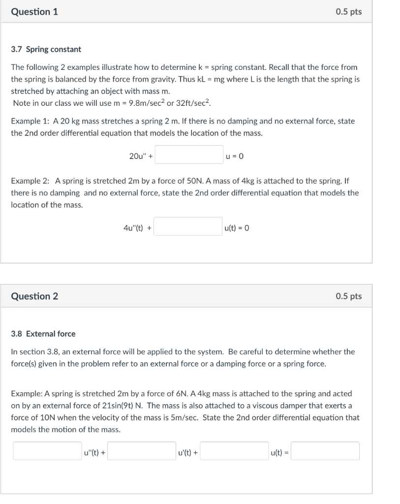 Solved 3.7 Spring constant The following 2 examples | Chegg.com