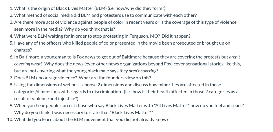 Solved 1. What is the origin of Black Lives Matter (BLM) | Chegg.com