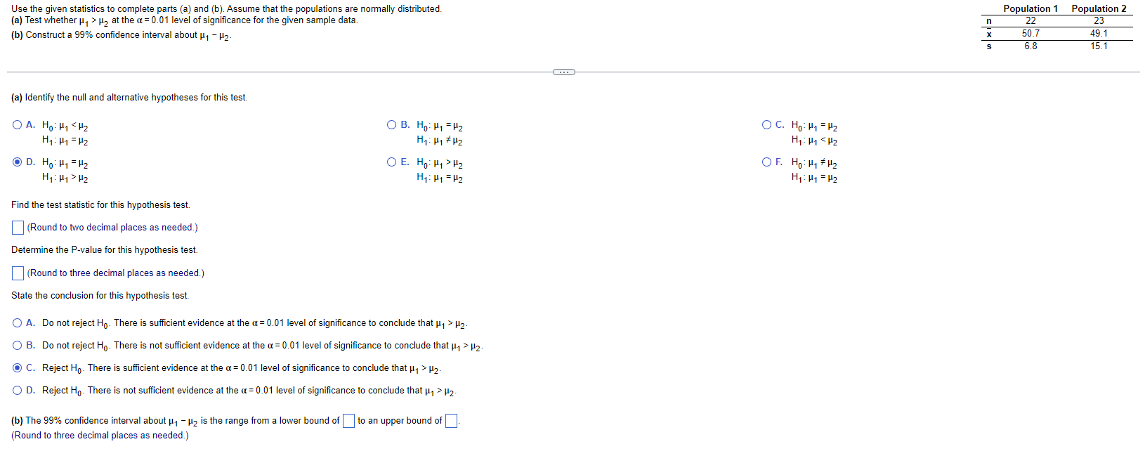 Solved Use the given statistics to complete parts (a) and | Chegg.com