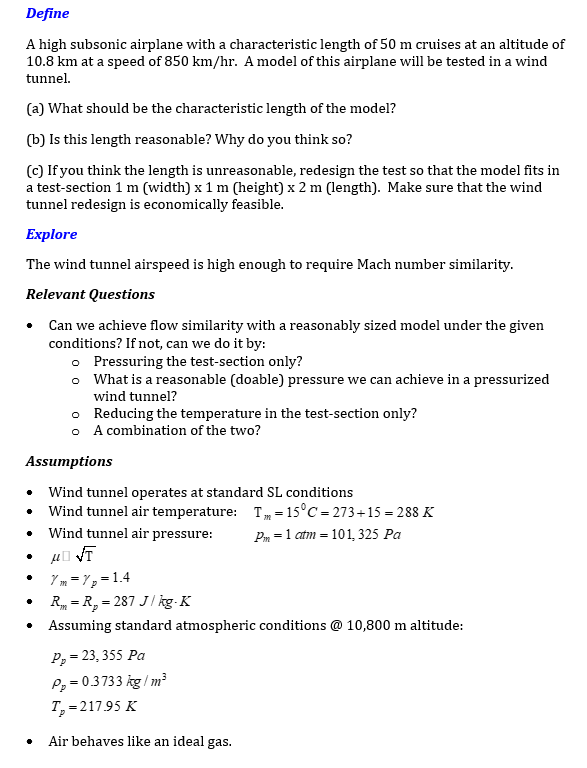 A high subsonic airplane with a characteristic length | Chegg.com