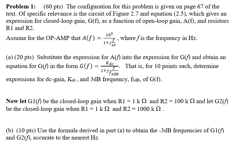 Solved Problem 1: (60 pts) The configuration for this | Chegg.com