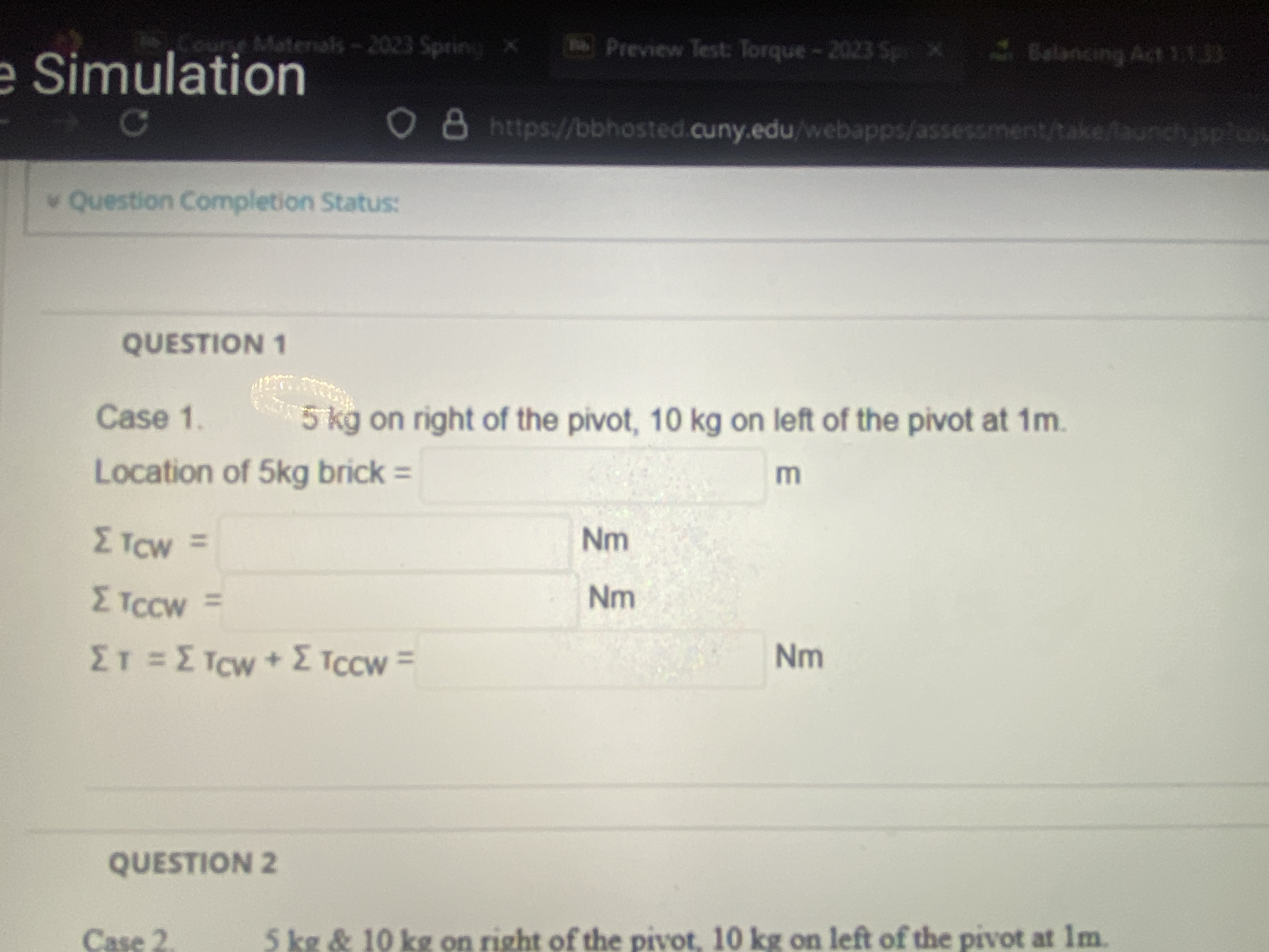 Solved Case 1. 5 kg on right of the pivot, 10 kg on left of | Chegg.com