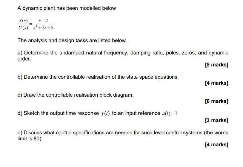 Solved A dynamic plant has been modelled below | Chegg.com