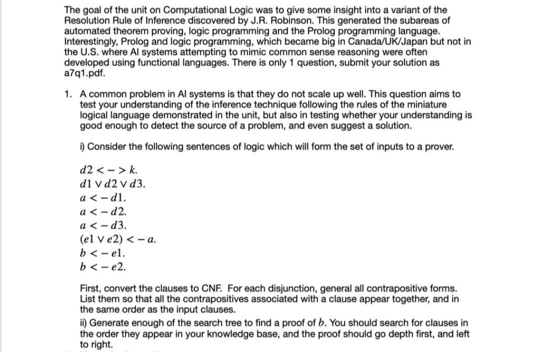 Solved The goal of the unit on Computational Logic was to | Chegg.com