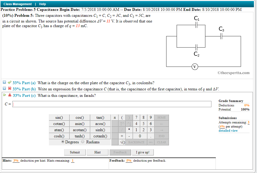 Solved Class Management Help Practice Problems 5 Capacitance | Chegg.com