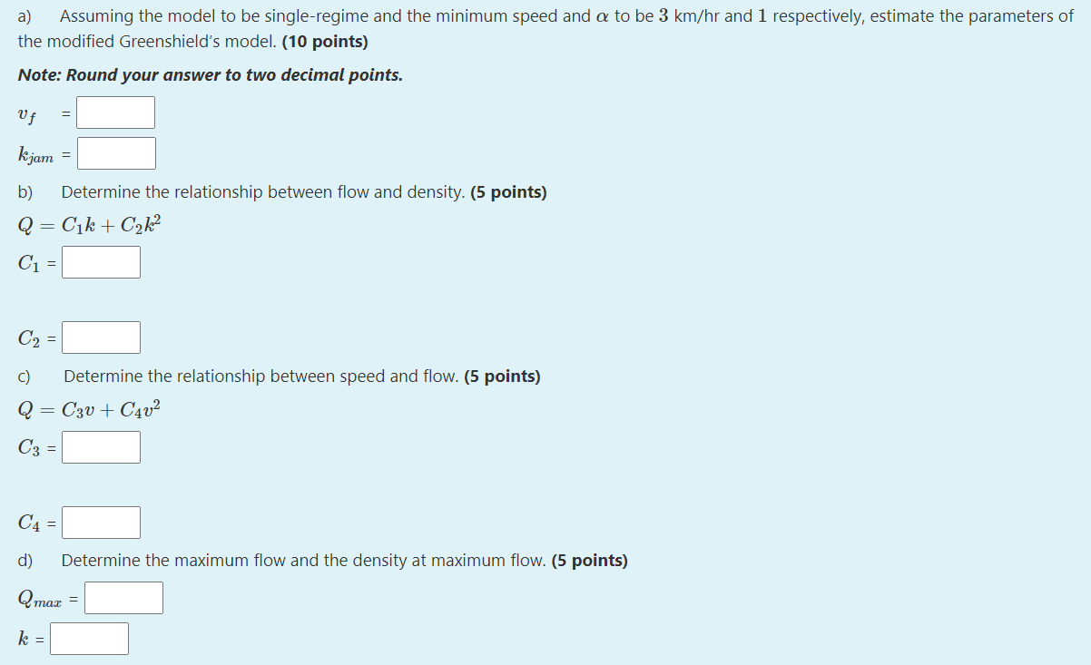 Solved 2. Modified Greenshield's model describes the | Chegg.com