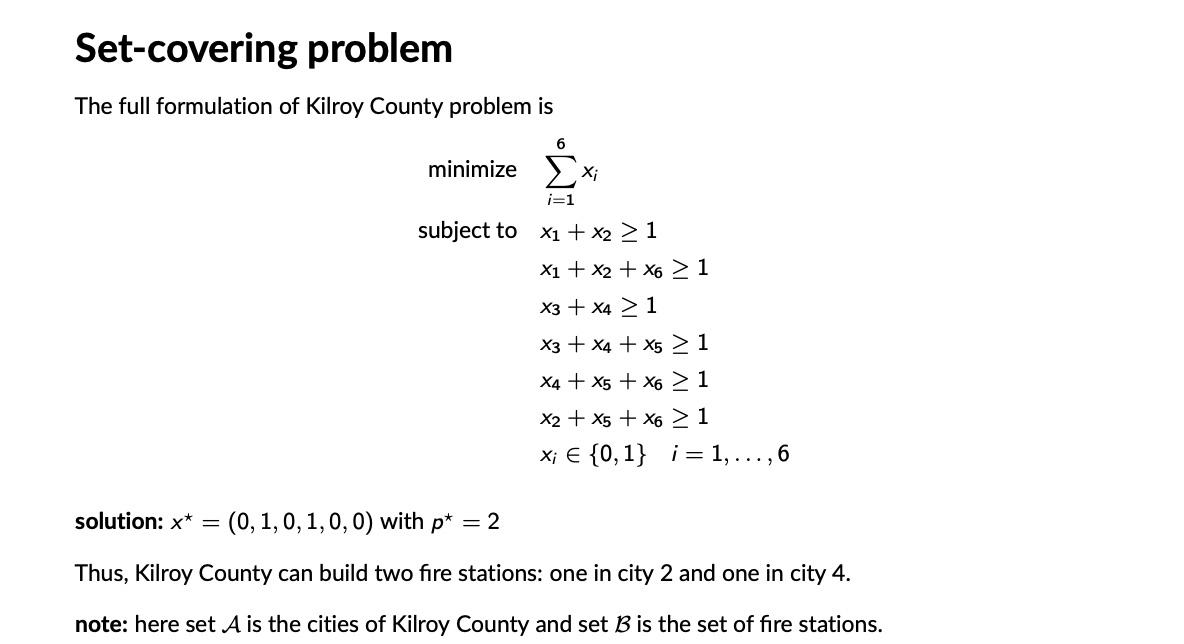 Set-covering problem The full formulation of Kilroy | Chegg.com