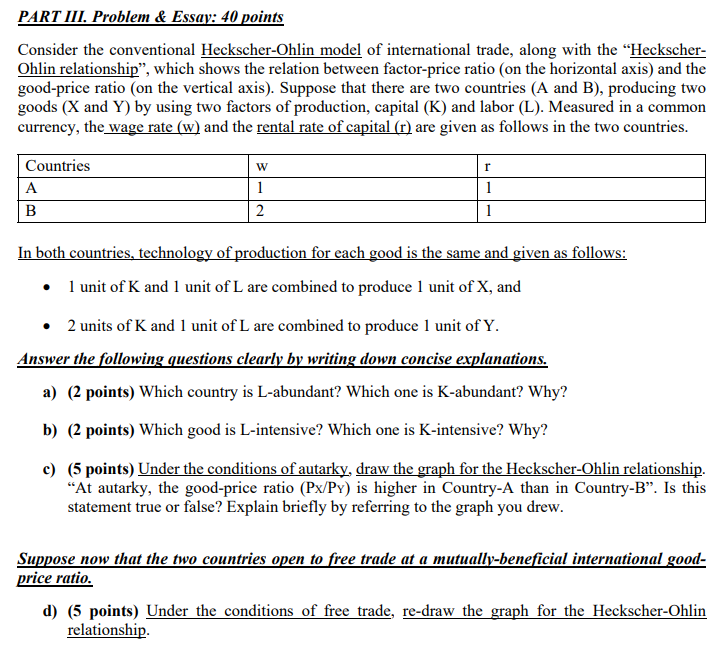 Solved PART III. Problem \& Essav: 40 points Consider the | Chegg.com