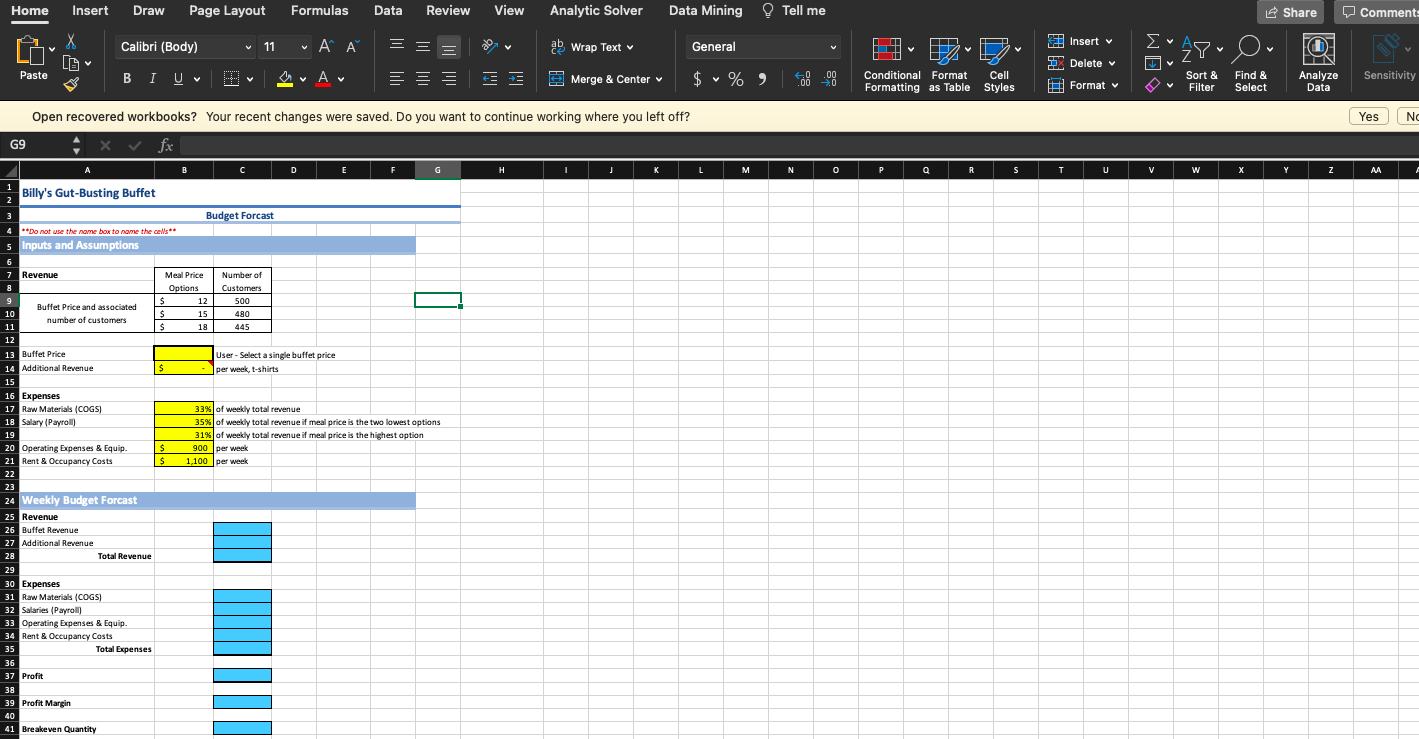 Solved Billy's Gut Busting Buffet - Billy is opening a new | Chegg.com
