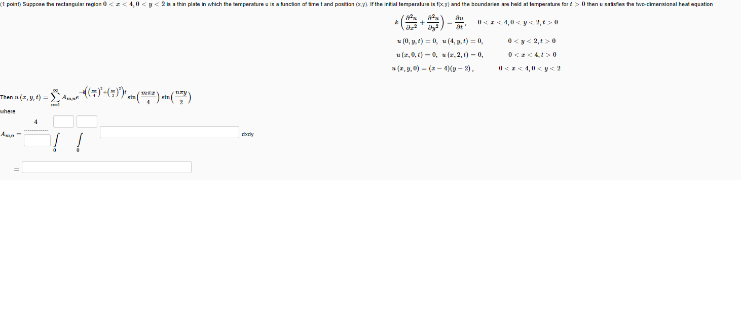 Solved (1 point) Suppose the rectangular region 0 0 then u | Chegg.com