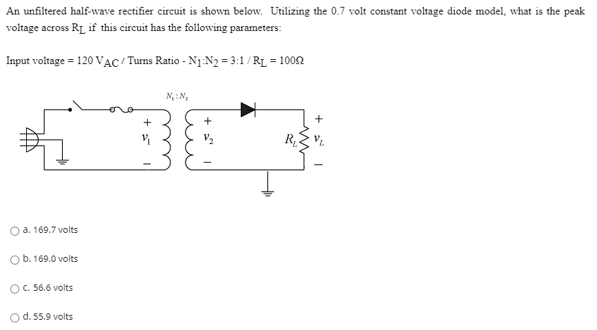 Solved An unfiltered half-wave rectifier circuit is shown | Chegg.com