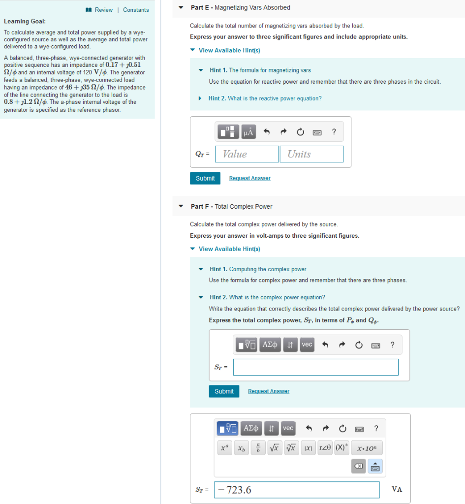 Solved Review Constants Part E Magnetizing Vars Absorbed | Chegg.com