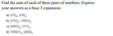 Find the sum of each of these pairs of numbers. | Chegg.com