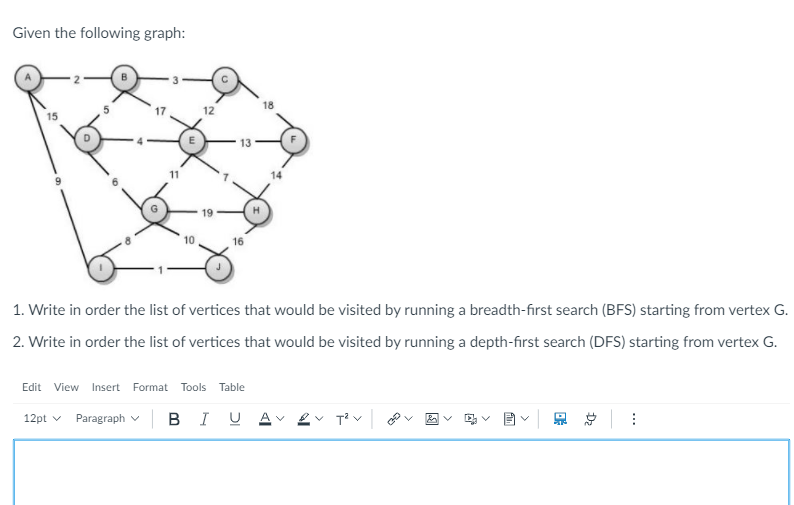 Solved Given the following graph: 17 12 13 10 16 1. Write in | Chegg.com