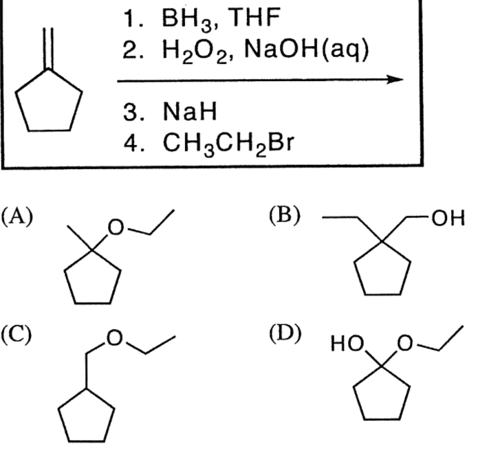 Solved 1. BH3, THE 2. H2O2, NaOH(aq) 3. NaH 4. CH2CH2Br ㅇ ya | Chegg.com