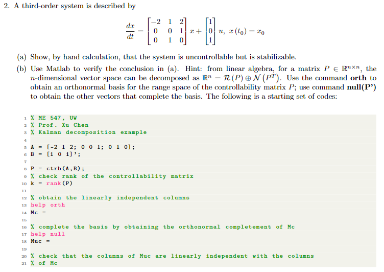 Solved 2. A third-order system is described by | Chegg.com