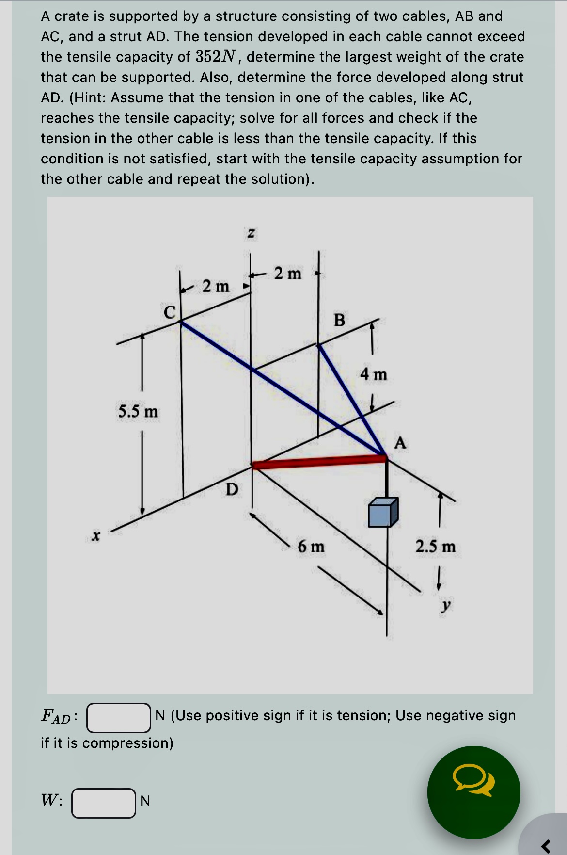 Solved A crate is supported by a structure consisting of two | Chegg.com