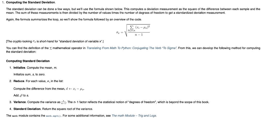 Solved 1. Computing the Standard Deviation The standard | Chegg.com
