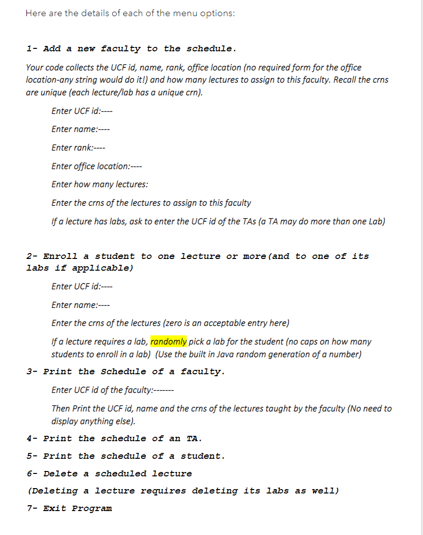 Solved Implement, in java, a scheduling system of | Chegg.com