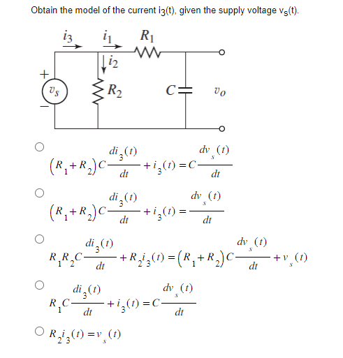 Solved Obtain the model of the current i3(t), given the | Chegg.com